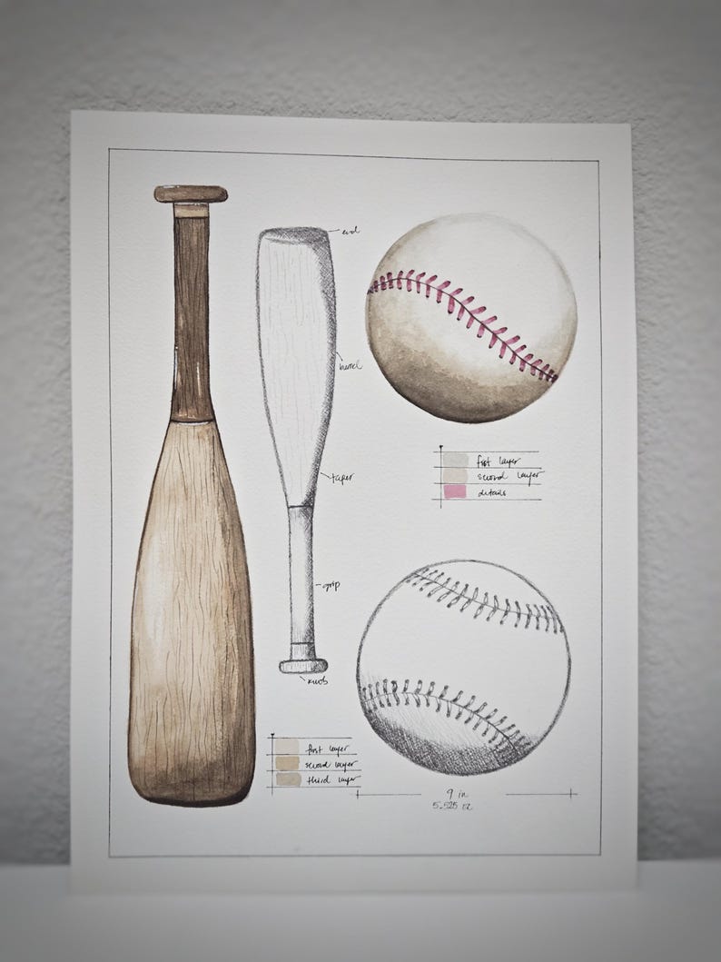 Original Hand-painted Watercolor Baseball Art Illustration - Etsy