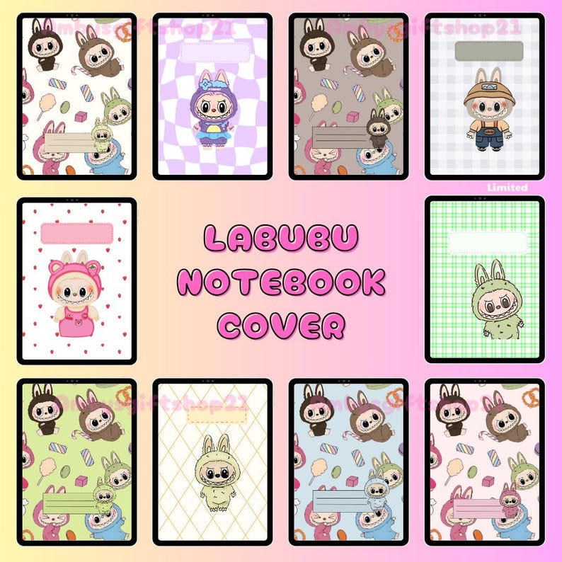 Labubu Notebook Cover 10+ Colorful Designs / Pastel Labubu / Notebook ...
