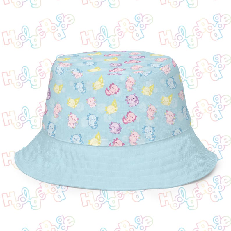 Axolotl Kawaii Reversible Bucket Hat, Cute, Streetwear, Sun Hat ...