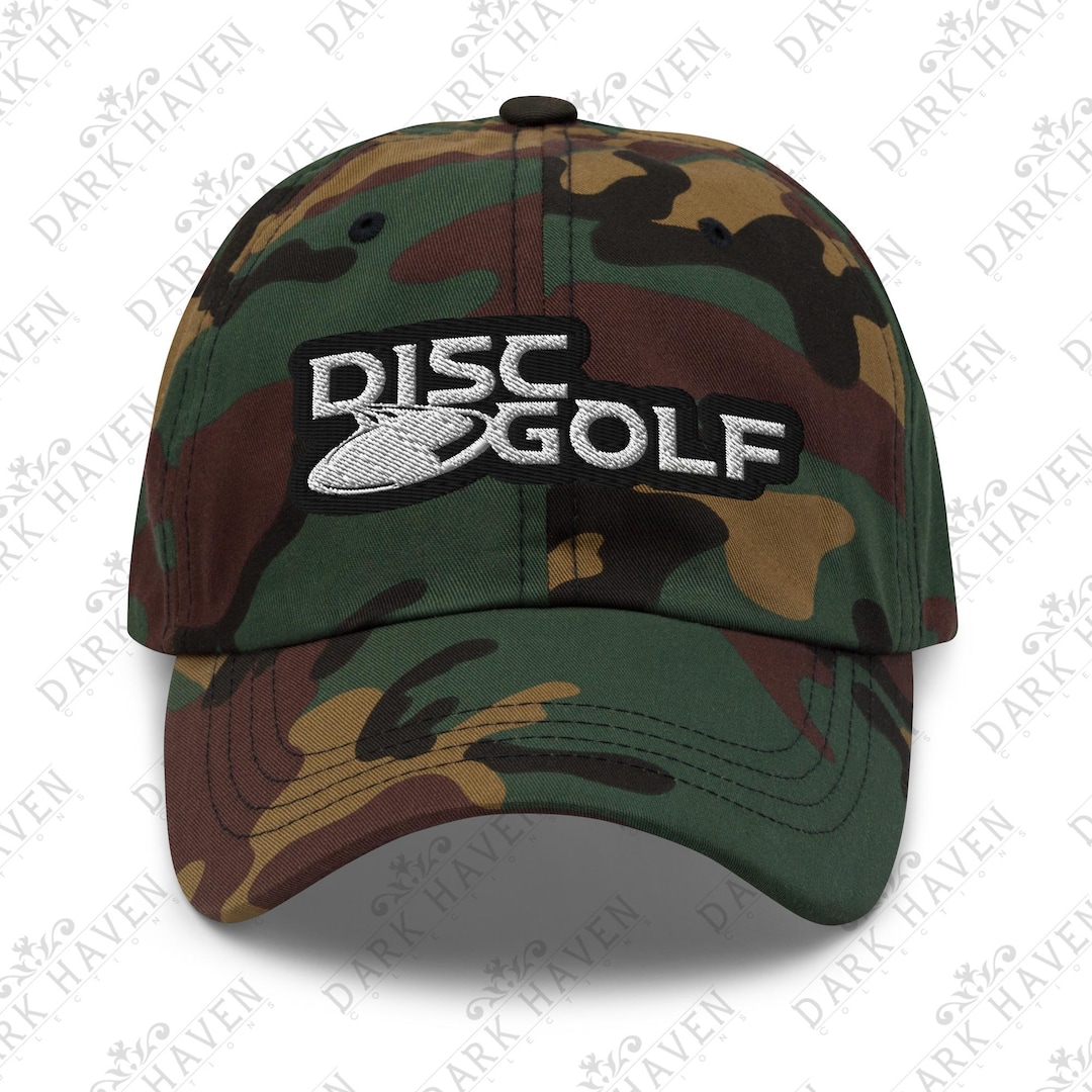Disc Golf Black & White Flat Embroidery Dad Hat, Disc Golf, Outdoor ...