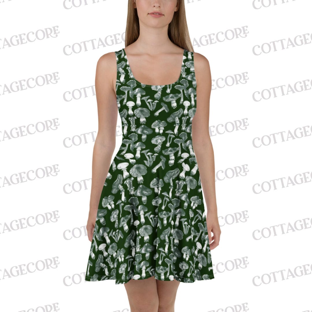 Moss Mushroom Skater Dress Cottagecore Foraging Outfit, Nature-inspired ...