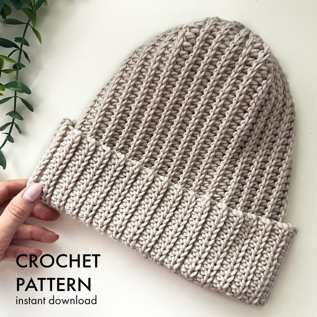 Crochet Beanie Pattern PDF – Rectangle Design, Ribbed, Beginner ...