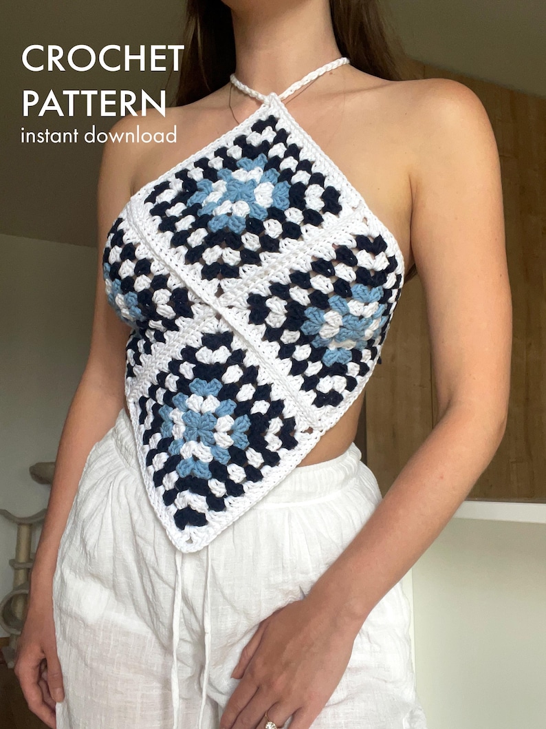 Crochet Halter Top Pattern – Granny Square Crop Top – Easy Summer PDF Pattern – Festival Top ...