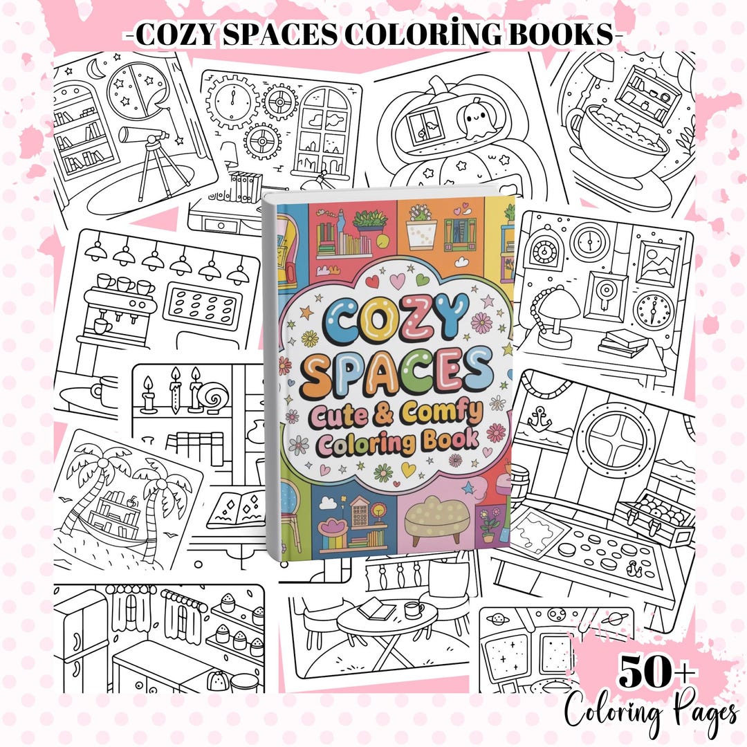 Cozy Spaces Coloring Book, Relaxing Pages for Adults, Teens (PDF-PNG ...