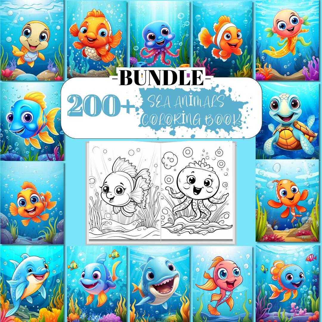 Sea Animals Coloring Book , +200 Coloring Pages , Cute Coloring Book ...