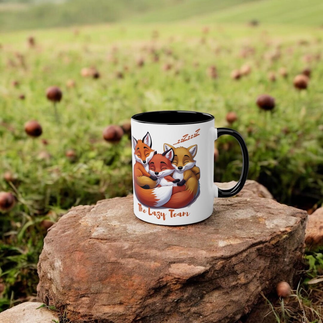 Drowsy Little Foxies, Two-tone Coffee Mug, Cute Animals, 11oz Novelty ...