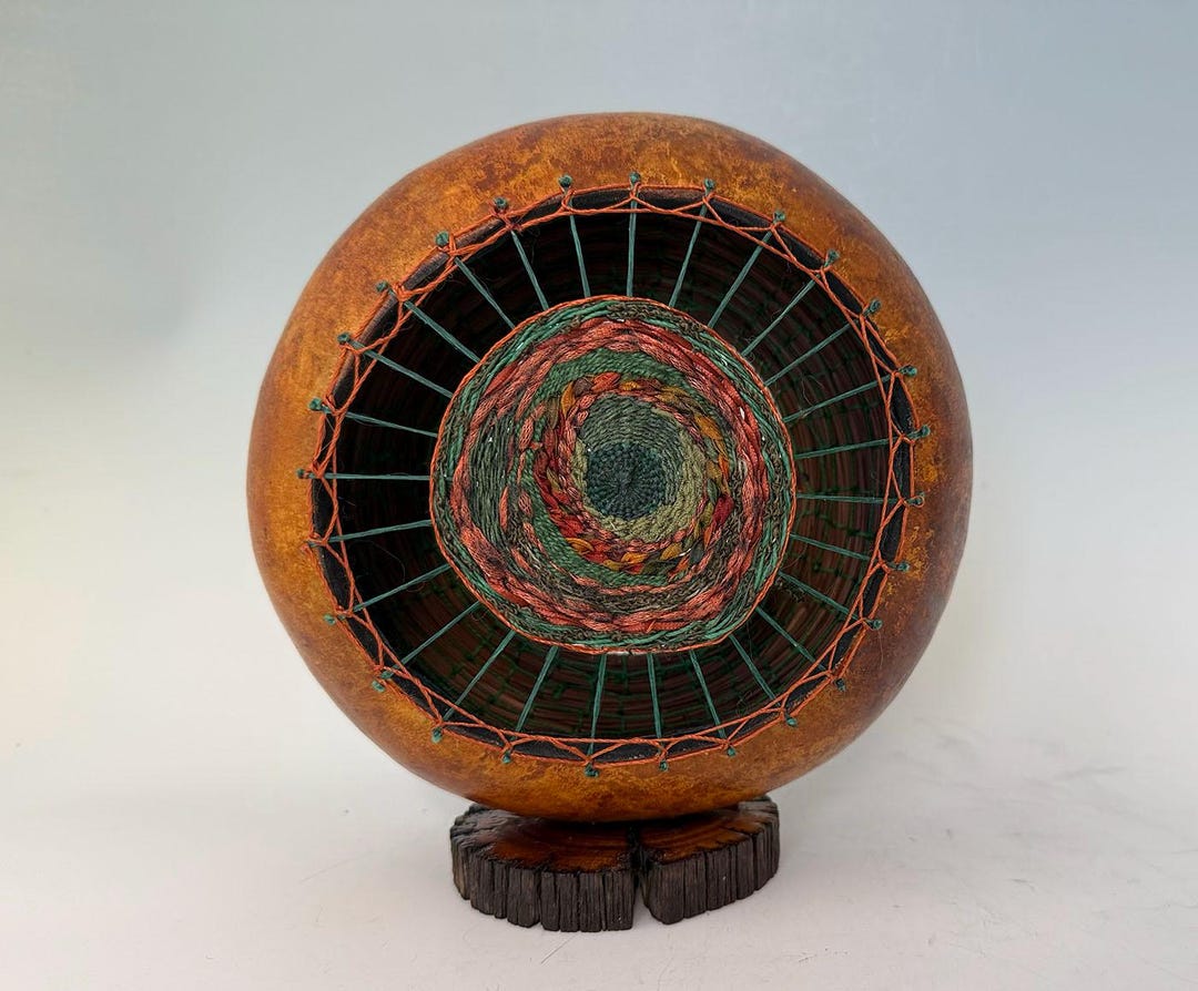Original Gourd Art: Teneriffe Weaving & Dreamcatcher With Pine Needles ...