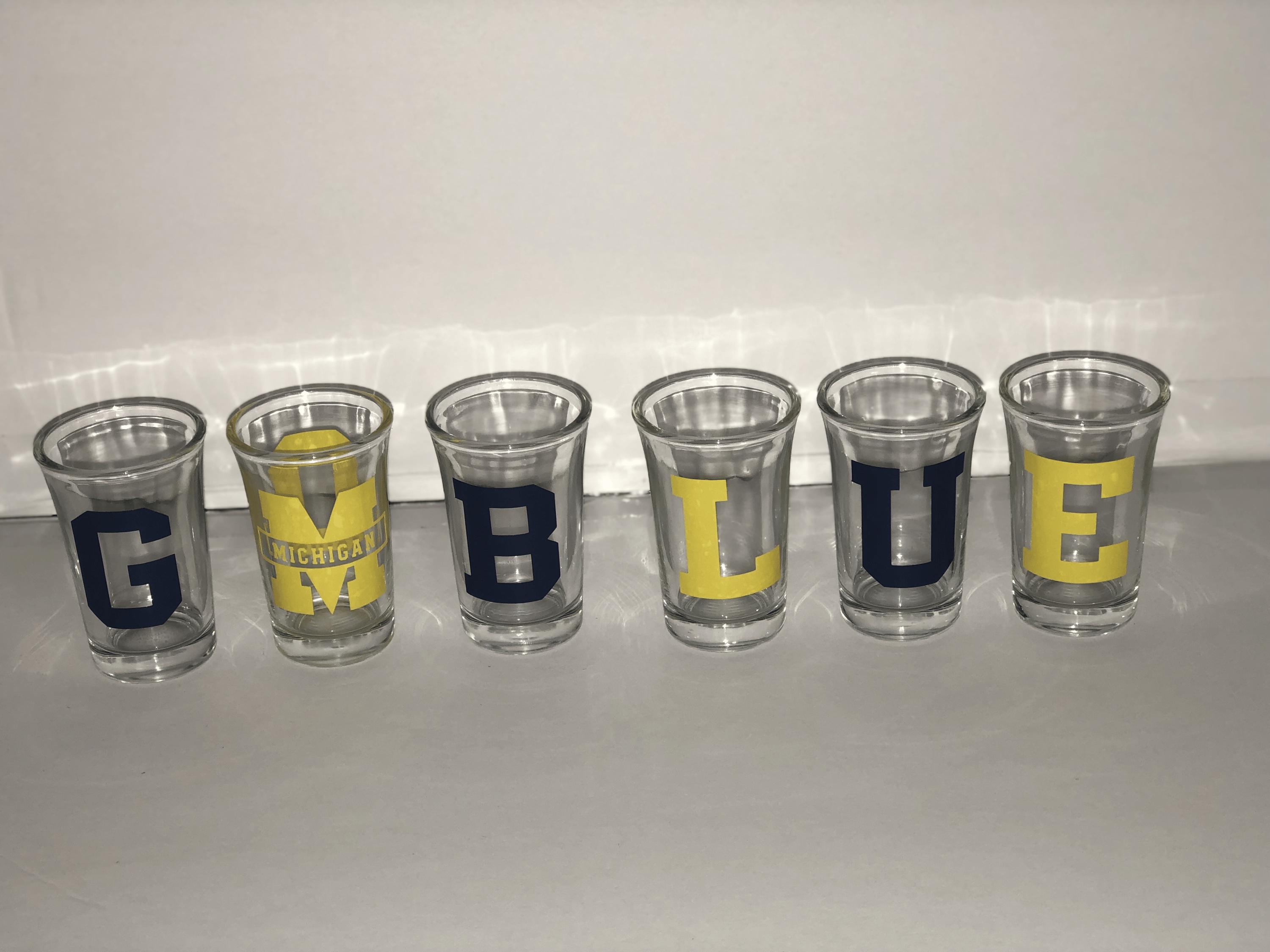 Michigan Wolverine 40 Oz Tumbler /beer Mug/ GO BLUE Shot Glasses SET of ...