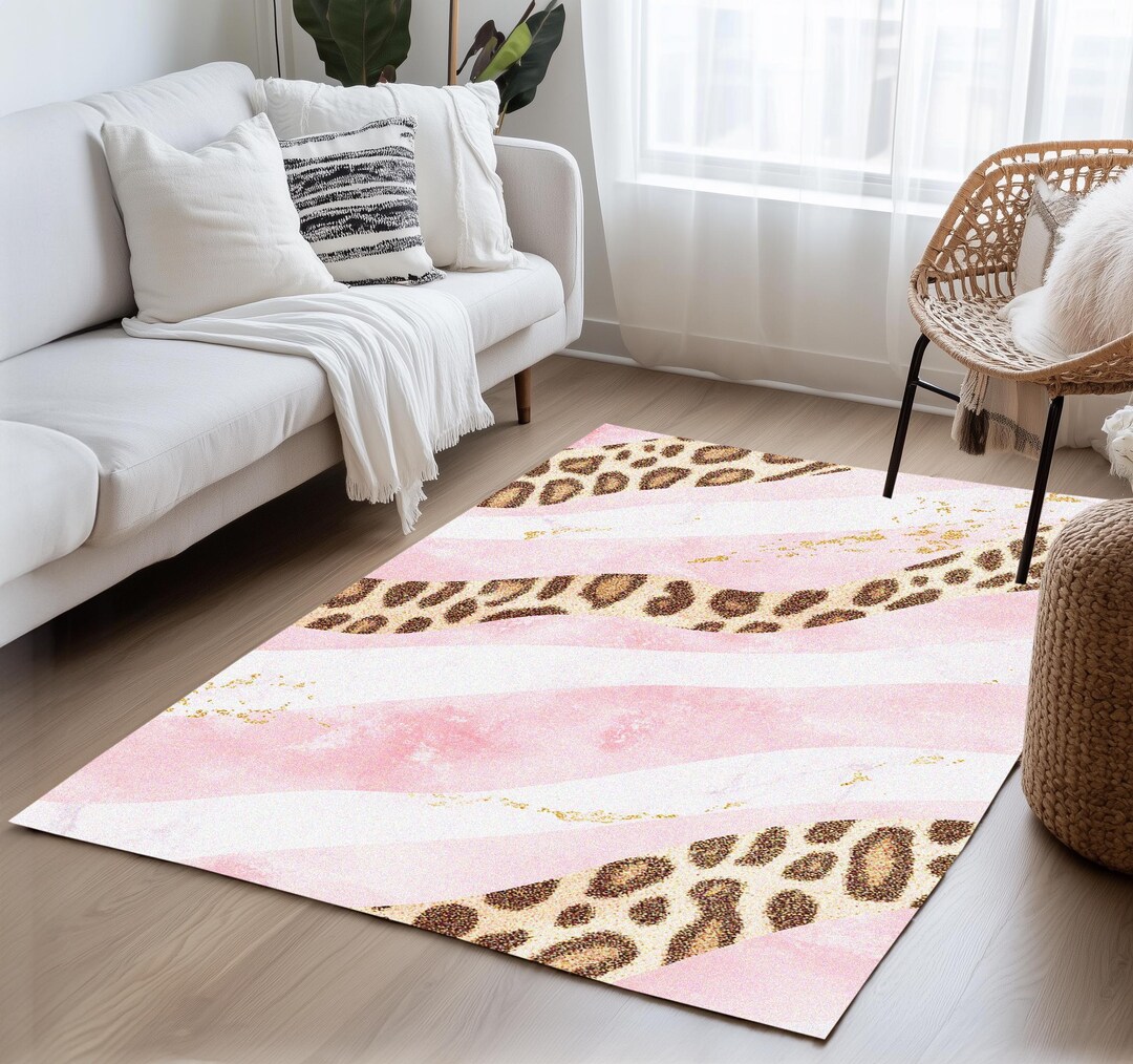 Pinky Rug, Leopard Design Rug, Girl Room Rug, Slim Rug, Elegant Rug ...