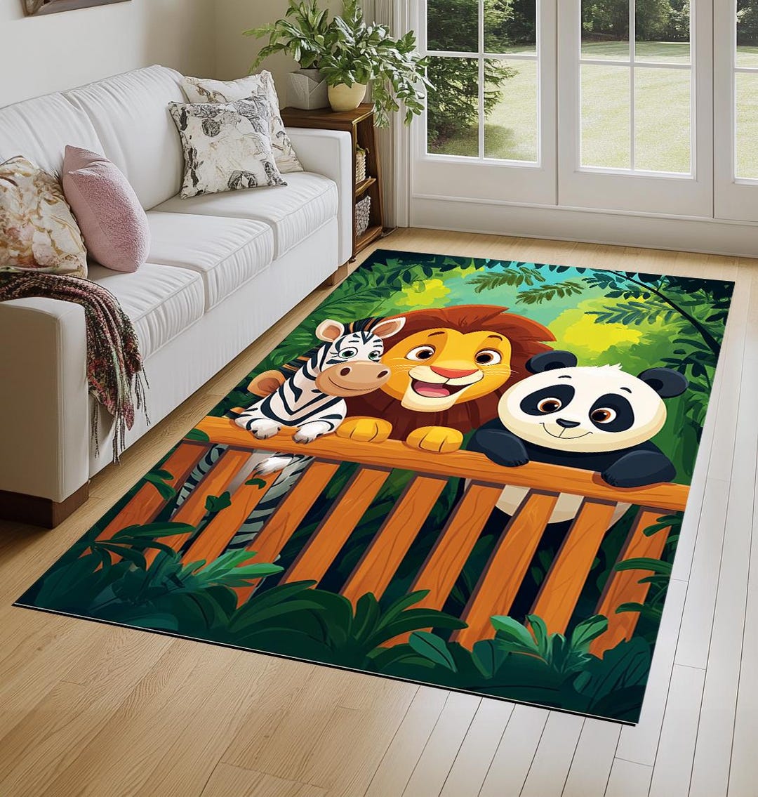 Forest Theme Rug, Wild Animal Pattern Rug, Nature Rug, Cute Rug, Play ...