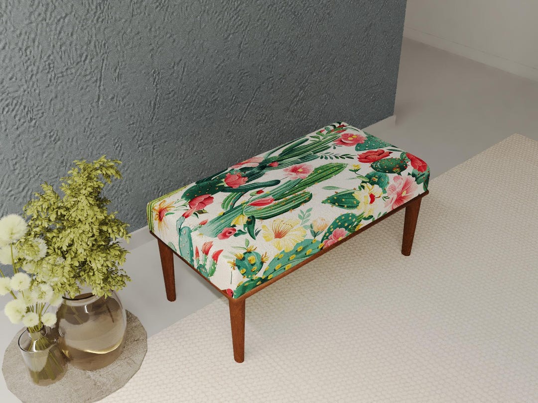 Cactus Print Bench: Soft Upholstered Ottoman With Floral Design 617 - Etsy