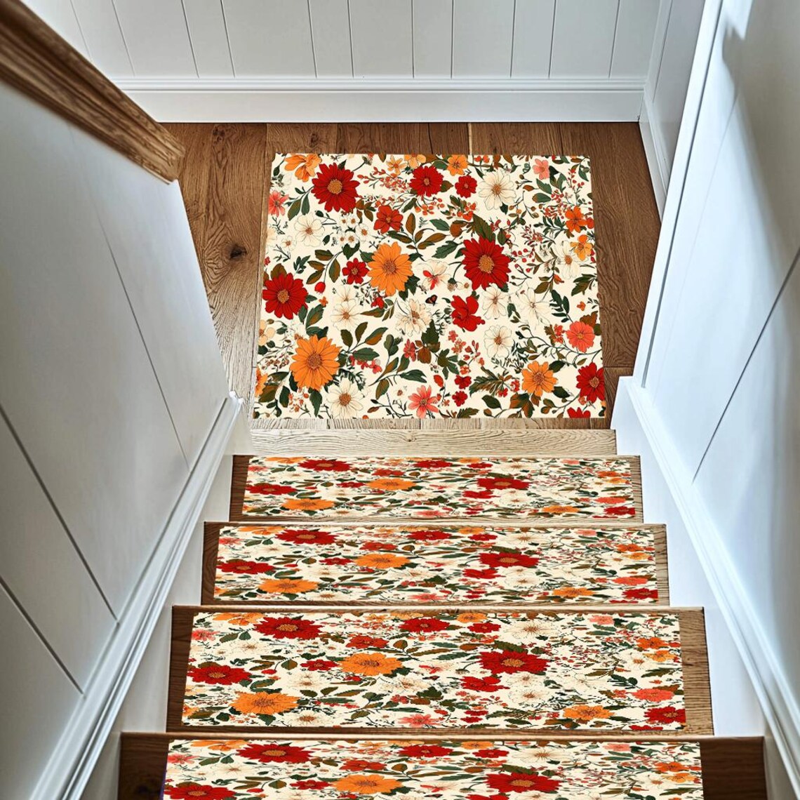 Floral Design Stair Mats, Anti-slip Stair Treads Mats, Eco Friendly ...