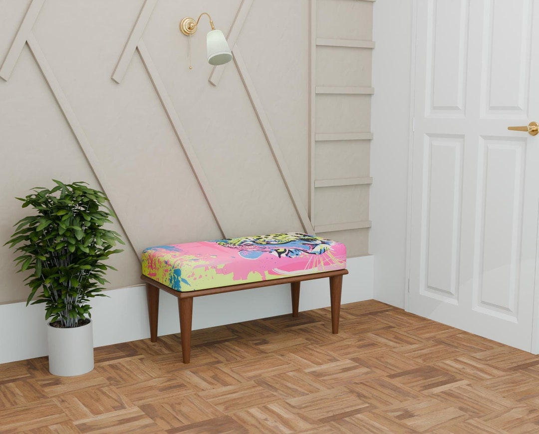 Leopard Print Bench, Neon Color Bench, Sitting Bench, Eclectic Bench ...