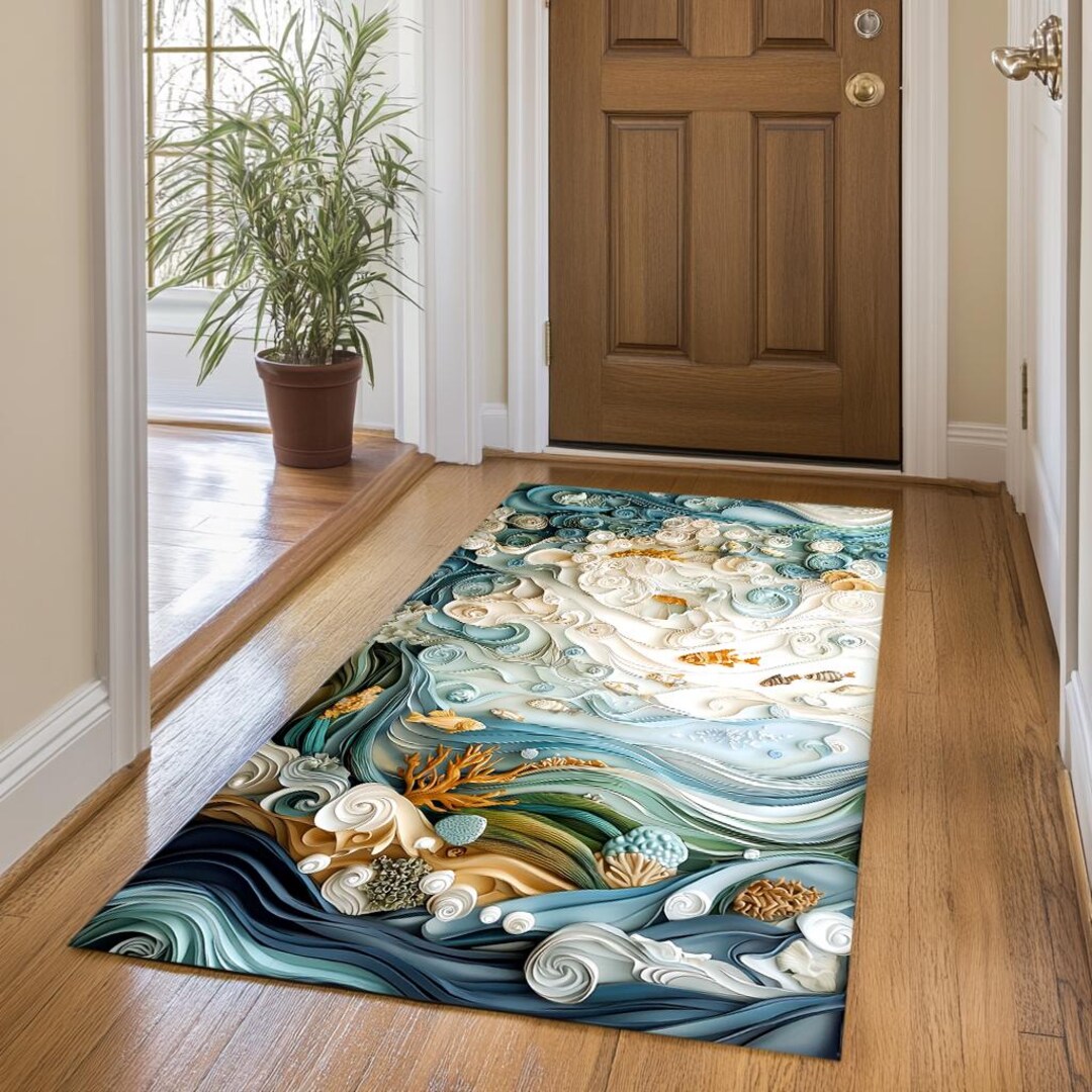 3D Print Rug, Ocean Theme Rug, Blue Rug, Durable Rug, Front Porch Rug ...
