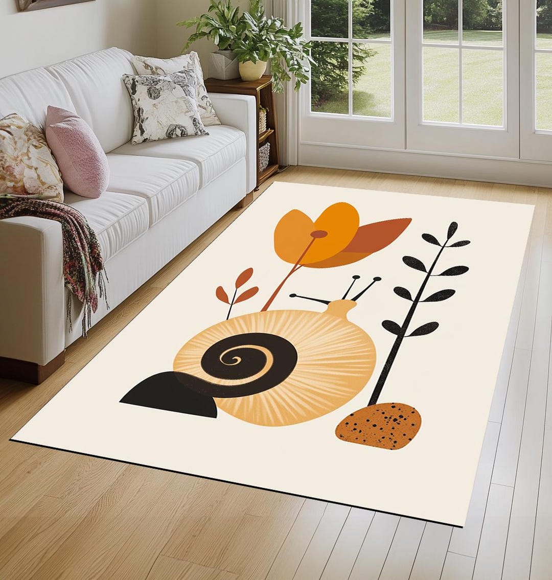 Snail Print Rug, Floral Rug, Pastel Colors Rug, Boho Rug, Chic Rug ...