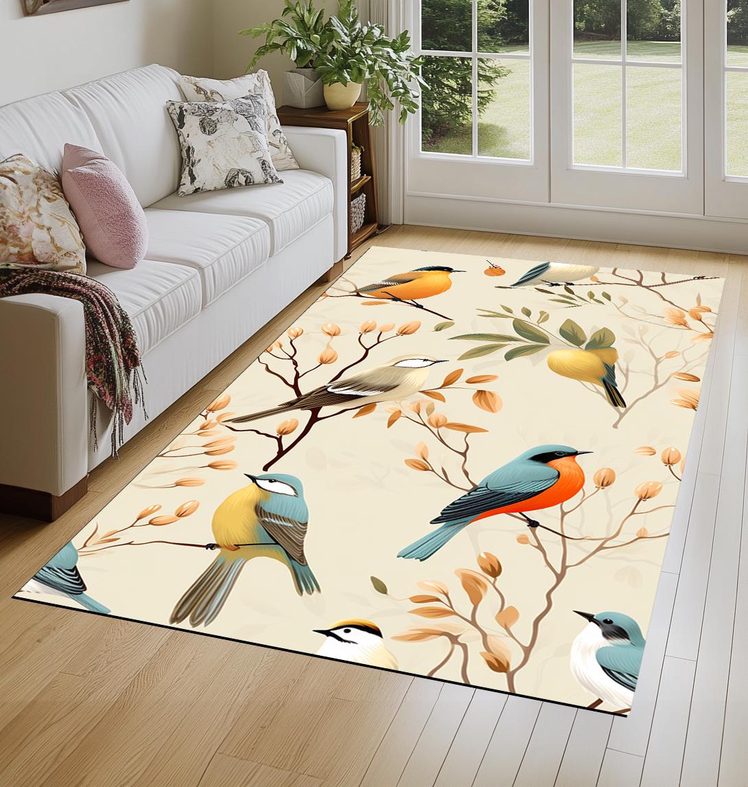 Bird Print Rug, Summer Rug, Bright Rug, Foldable Rug, Floor Covering ...