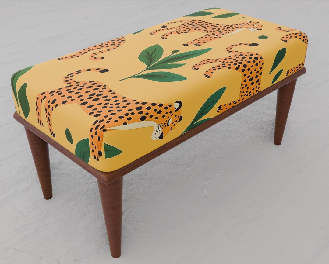 Leopard Print Bench, Yellow Bench, Tropical Bench, Window Seat Bench ...