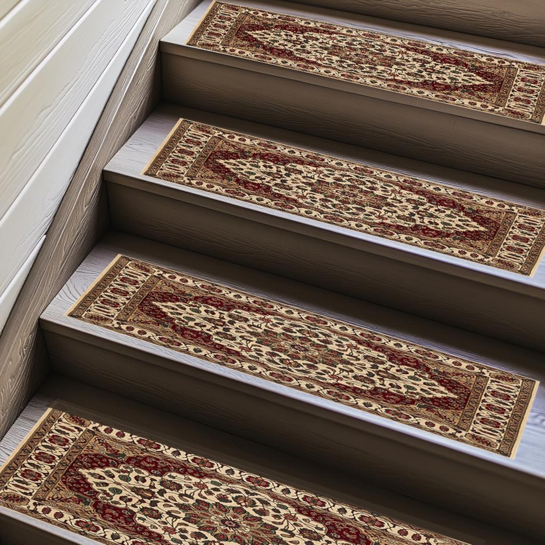 Vintage Red Botanical Washable Stair Mat, Nonslip Step Carpets, 1123 - Etsy