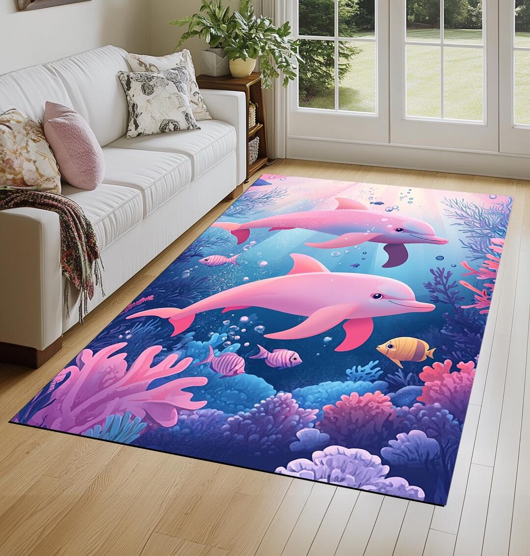 Rug With Dolphin, Soft Rug, Ocean Rug, Turkish Print Rug, Handmade Rug ...