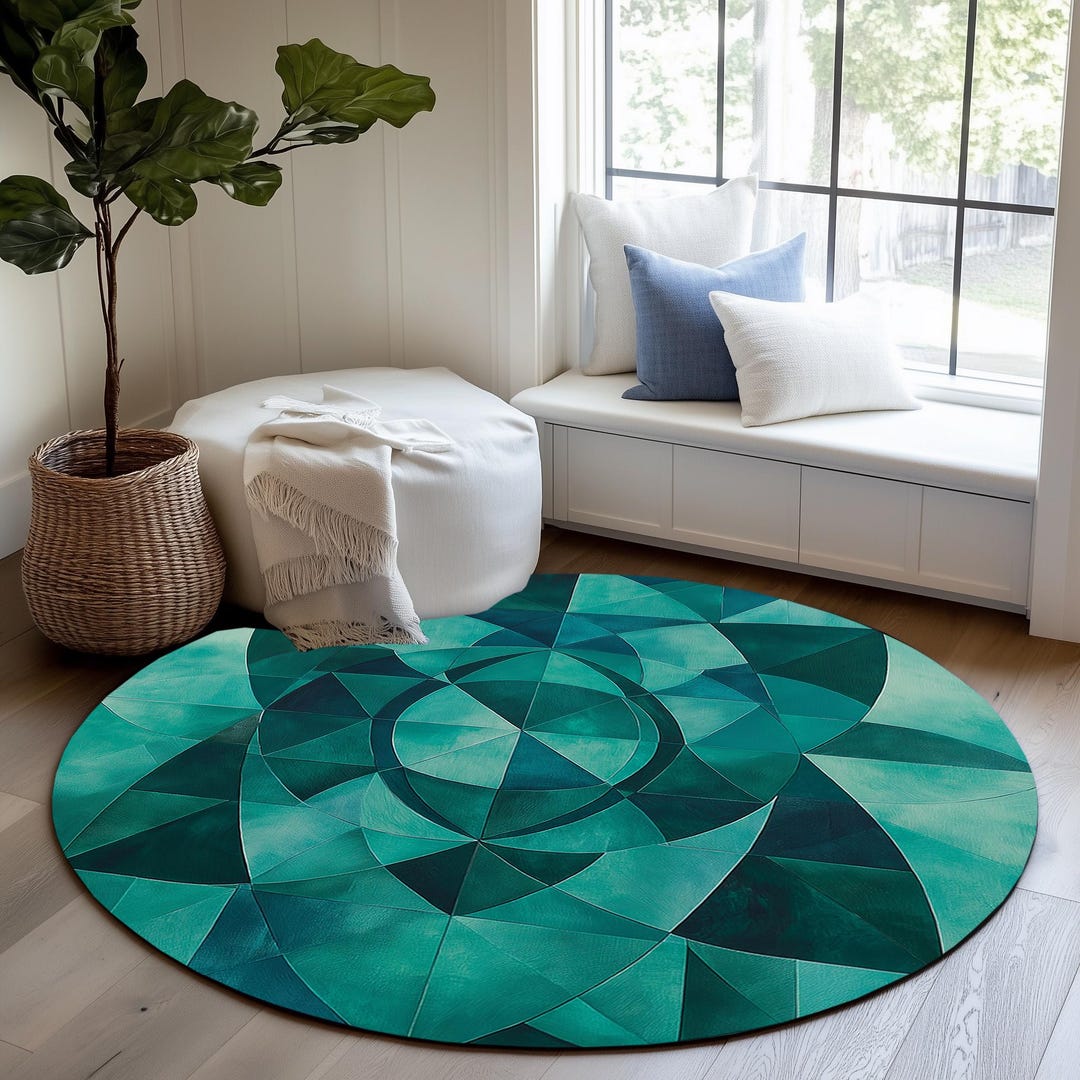 Geometric Pattern Rug, Dining Area Rug, Teal Color Rug, Fireside Rug ...