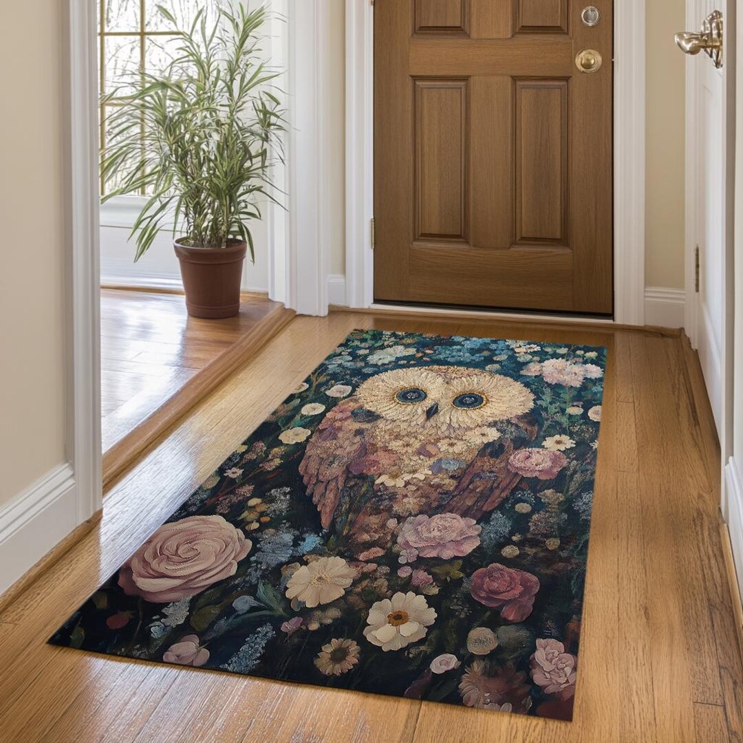 Owl Print Rug, Botanical Rug, Gothic Rug, Vanity Rug, Floor Covering ...