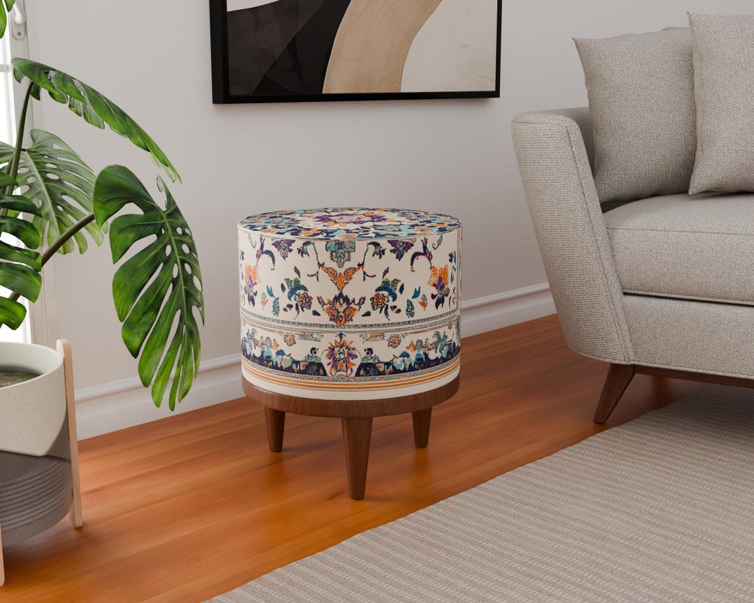 Victorian Style Pouf, Round Ottoman Bench, Versatile Footstool, Fancy ...