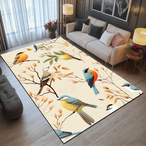 Bird Print Rug, Summer Rug, Bright Rug, Foldable Rug, Floor Covering ...