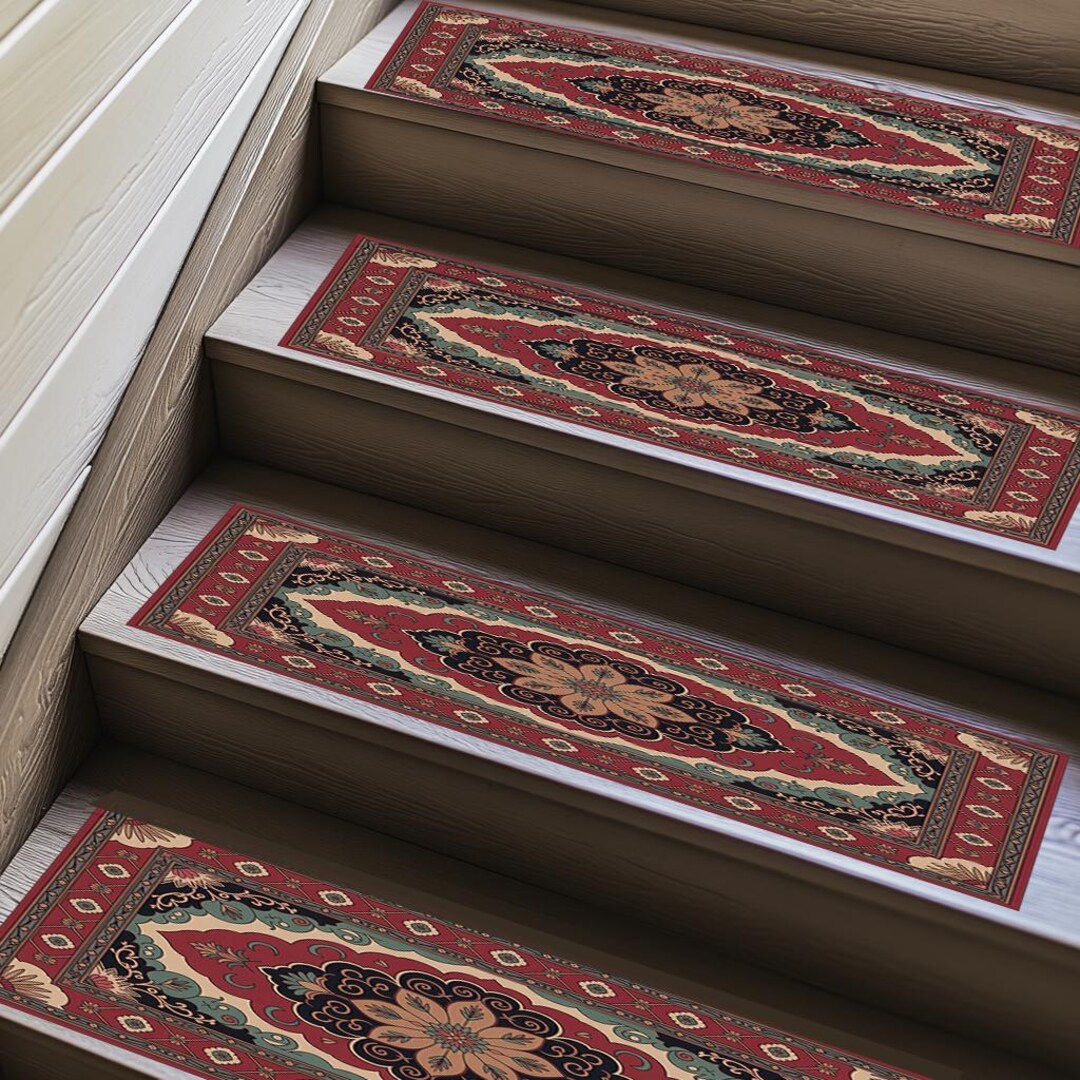 Red Traditional Stair Mat, Turkish Style Printed Step Rug, 1217 - Etsy
