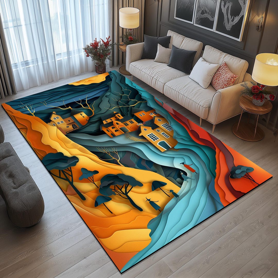 Tree Design Rug, Valley Design Print Rug, Living Room Rug, Hallway Rug ...