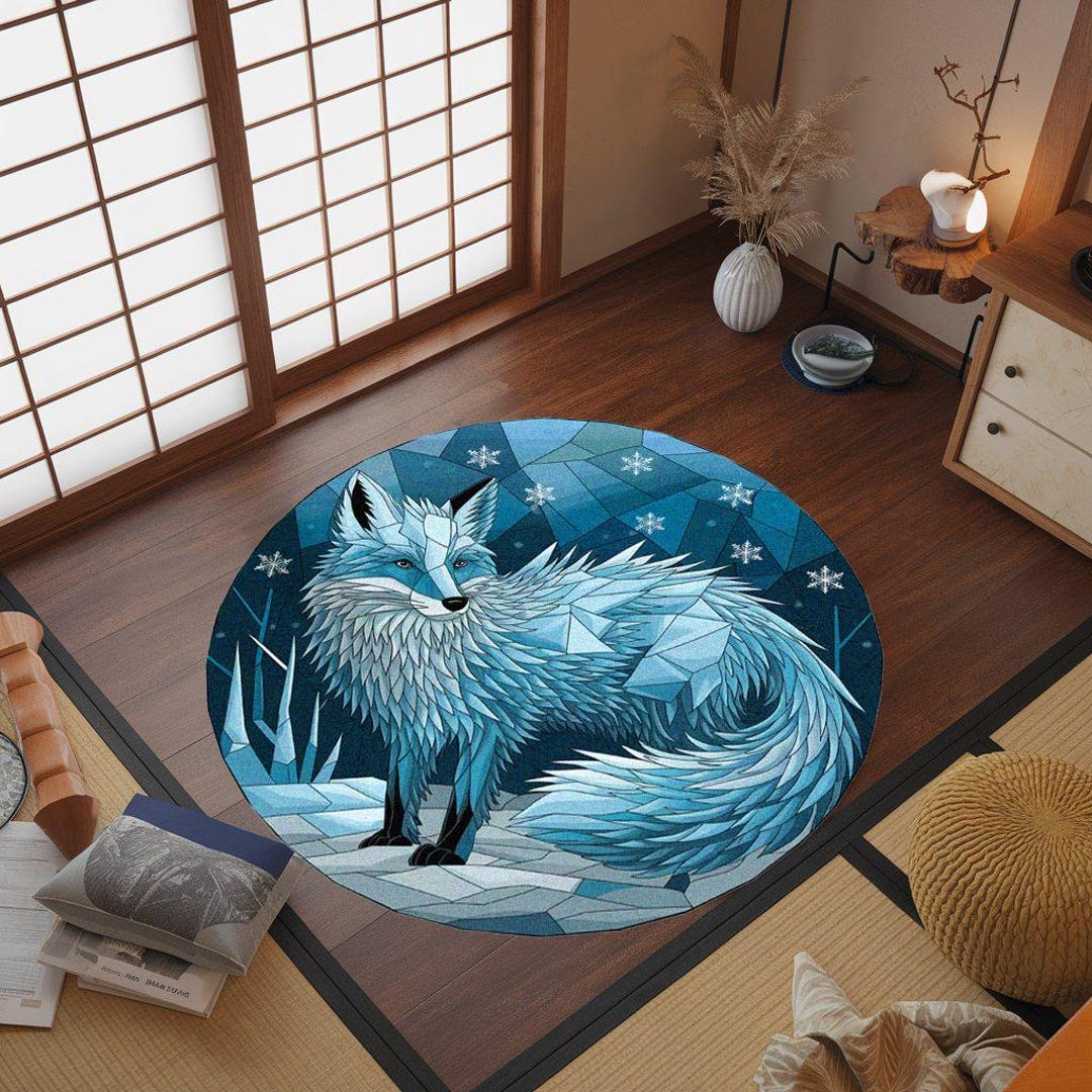 Fox Print Rug, Art-deco Rug, Ice Color Pattern Rug, Sustainable Rug ...