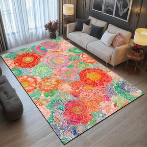 Pop Color Rug, Printed Rug, Handmade Rug, High Quality Rug, Floral Area ...