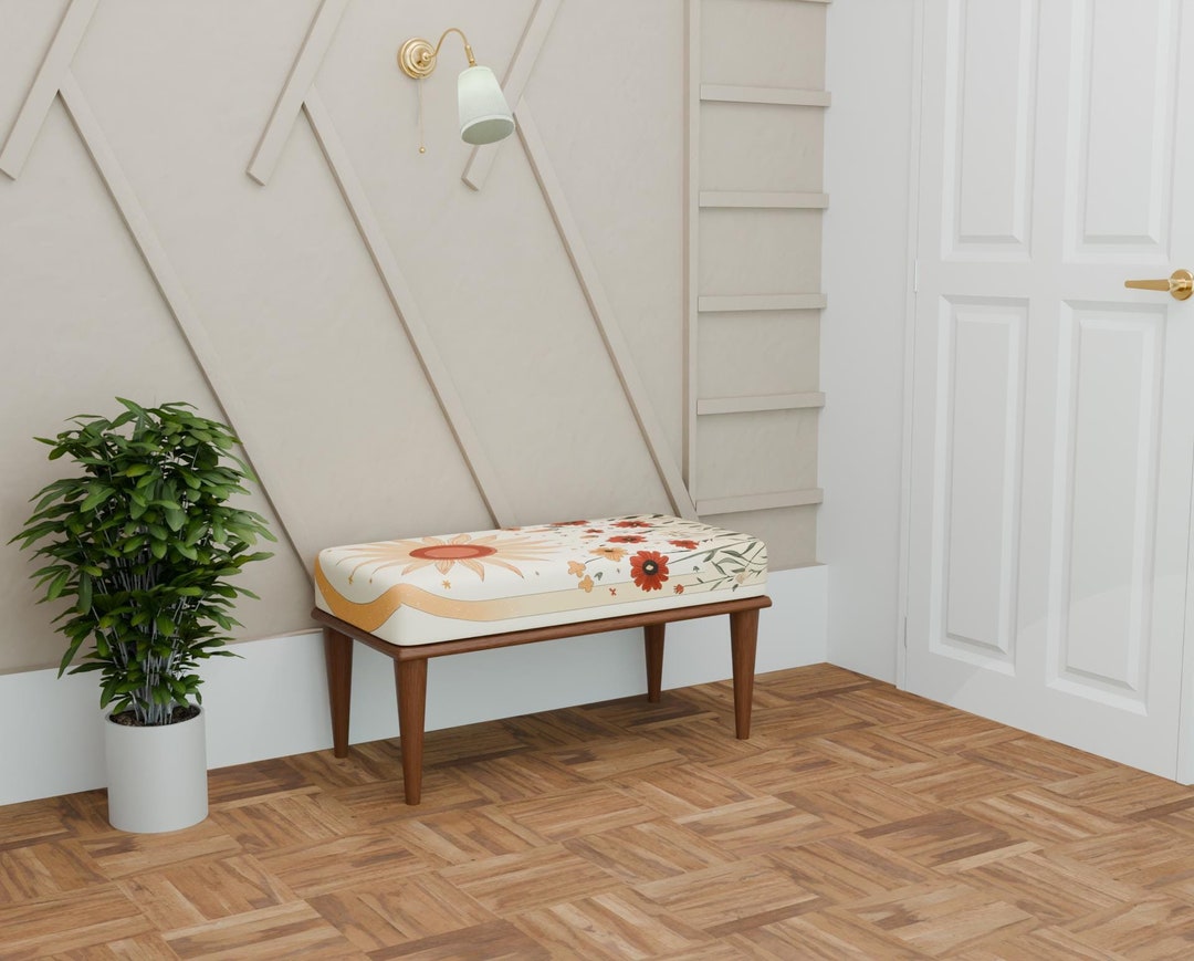 Beige Turkish Bench, Bench With Flower, Wooden Seat Bench, Reading ...