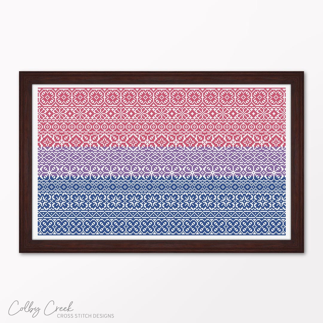 Bi Pride Flag, Printable Cross Stitch Pattern, Bisexual Band Sampler ...