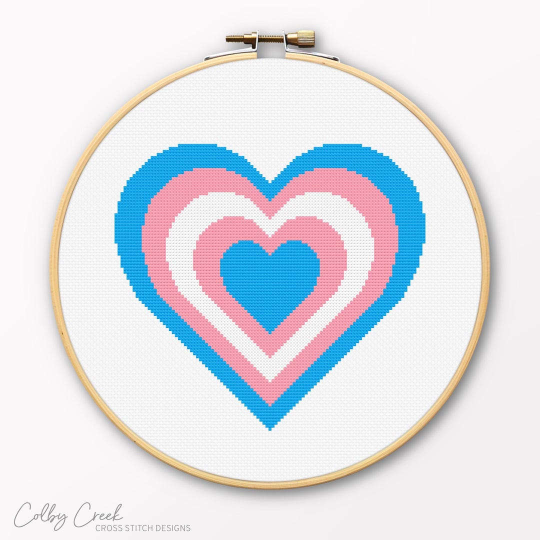 Trans Pride Heart, Printable Cross Stitch Pattern, Cute Queer Home ...