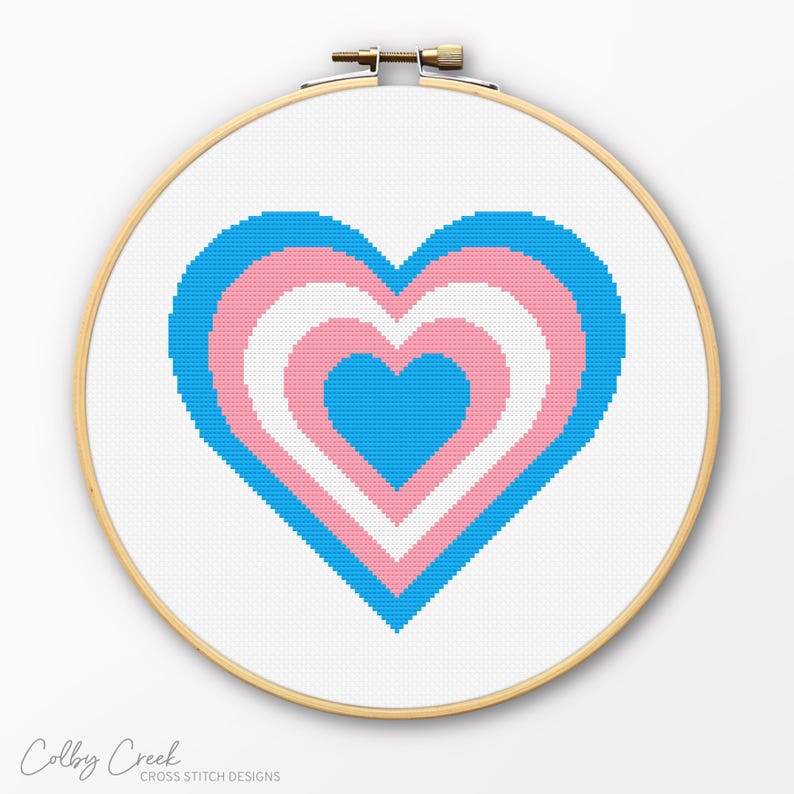 Trans Pride Heart, Printable Cross Stitch Pattern, Cute Queer Home ...
