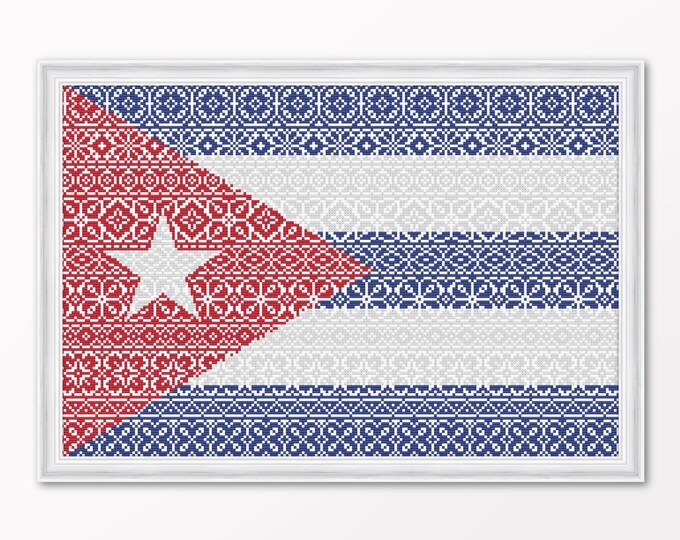 Cuba Flag Printable Cross Stitch Pattern, Vintage Style Border Sampler ...