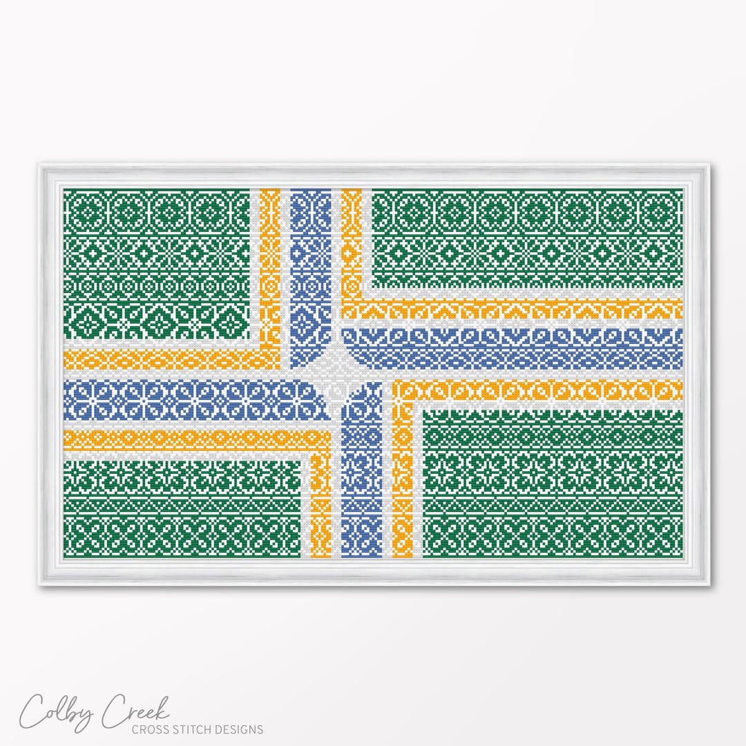 Portland OR Flag, Printable Cross Stitch Pattern, Folk Art Border ...