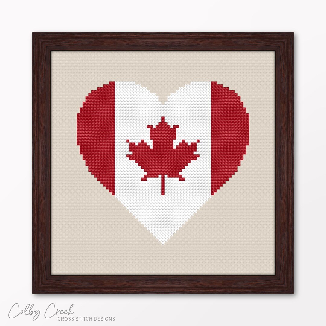 Canadian Flag Heart, Printable Cross Stitch Pattern, Unique Canadian ...