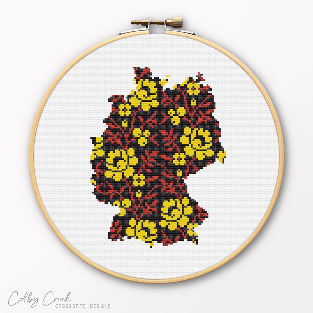 Germany Floral Silhouette Map, Printable Cross Stitch Pattern, Home ...