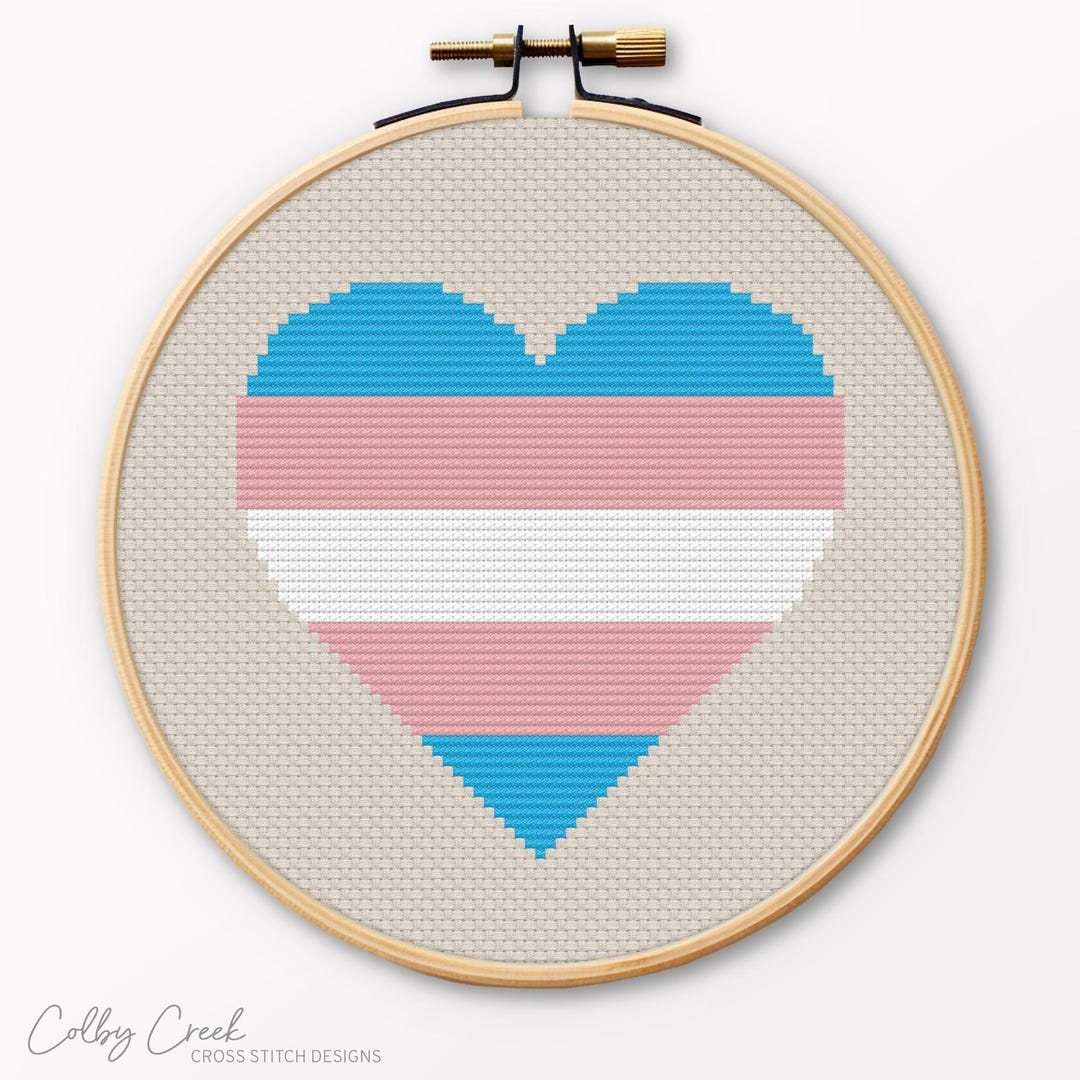 Trans Pride Flag Heart, Printable Cross Stitch Pattern, Easy LGBTQ ...