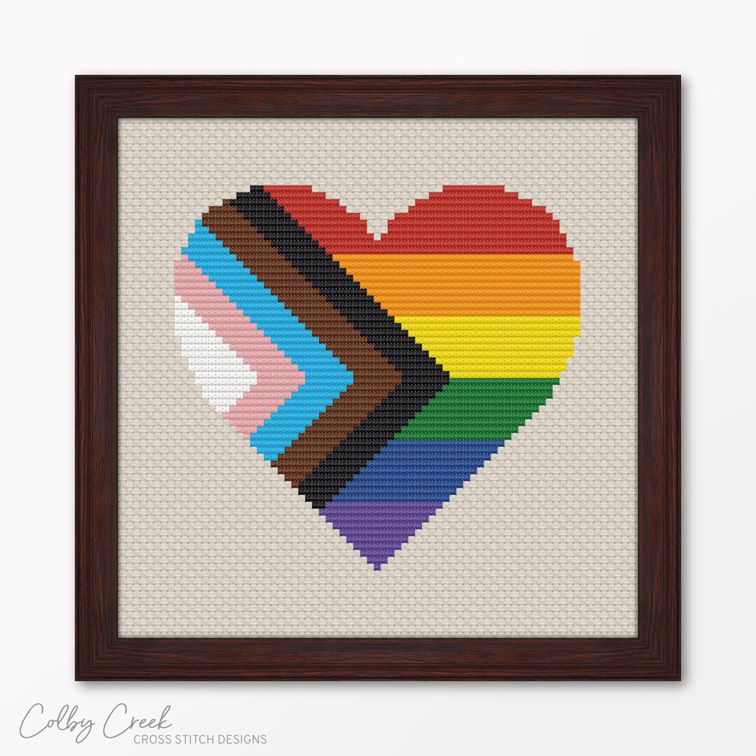 Progress Pride Flag Heart, Printable Cross Stitch Pattern, Easy LGBTQ ...
