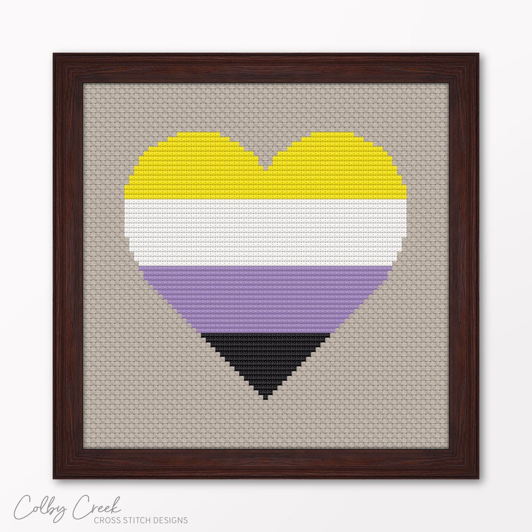 Non-binary Pride Flag Heart, Printable Cross Stitch Pattern, Easy X Stitch Design, Cute LGBT ...