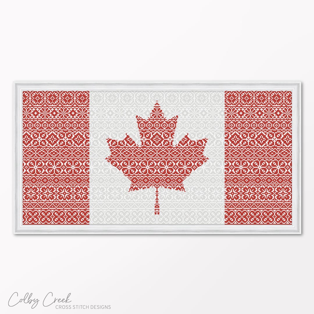 Canada Flag Printable Cross Stitch Pattern, Vintage Border Sampler ...