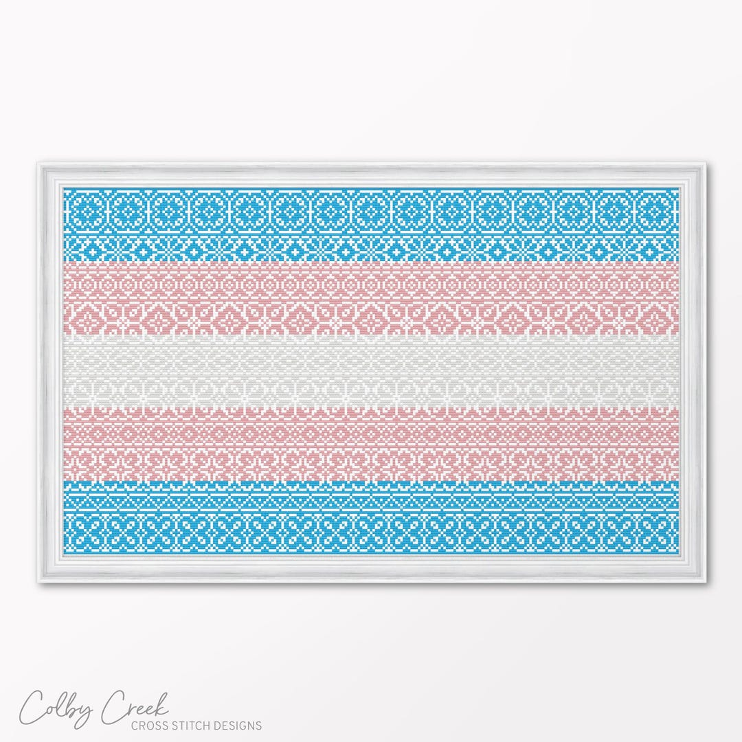 Trans Pride Flag, Printable Cross Stitch Pattern, Unique Border Sampler ...