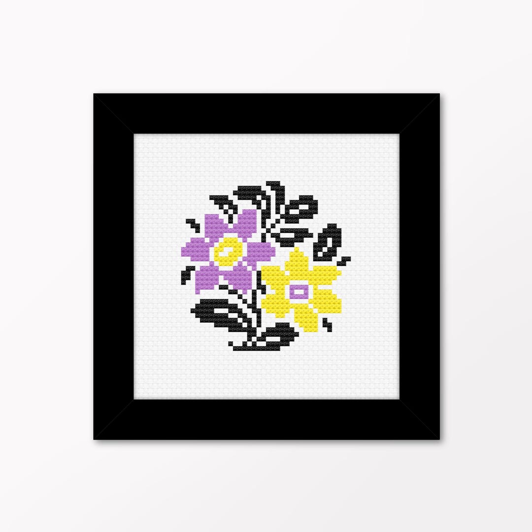 Mini Nonbinary Pride Flowers, Printable Cross Stitch Pattern, Tiny ...