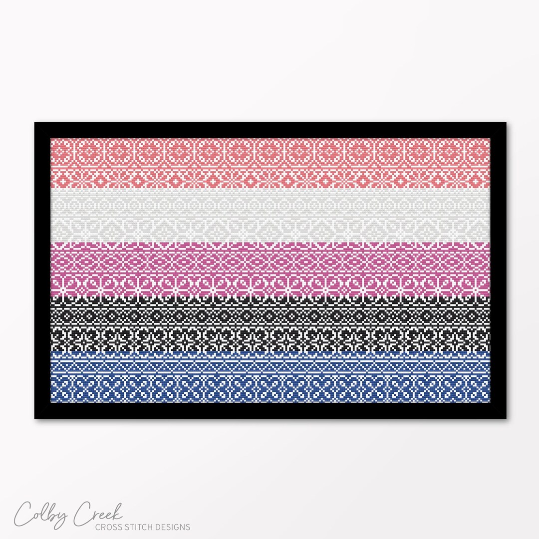 Genderfluid Pride Flag, Printable Cross Stitch Pattern, Unique Border ...
