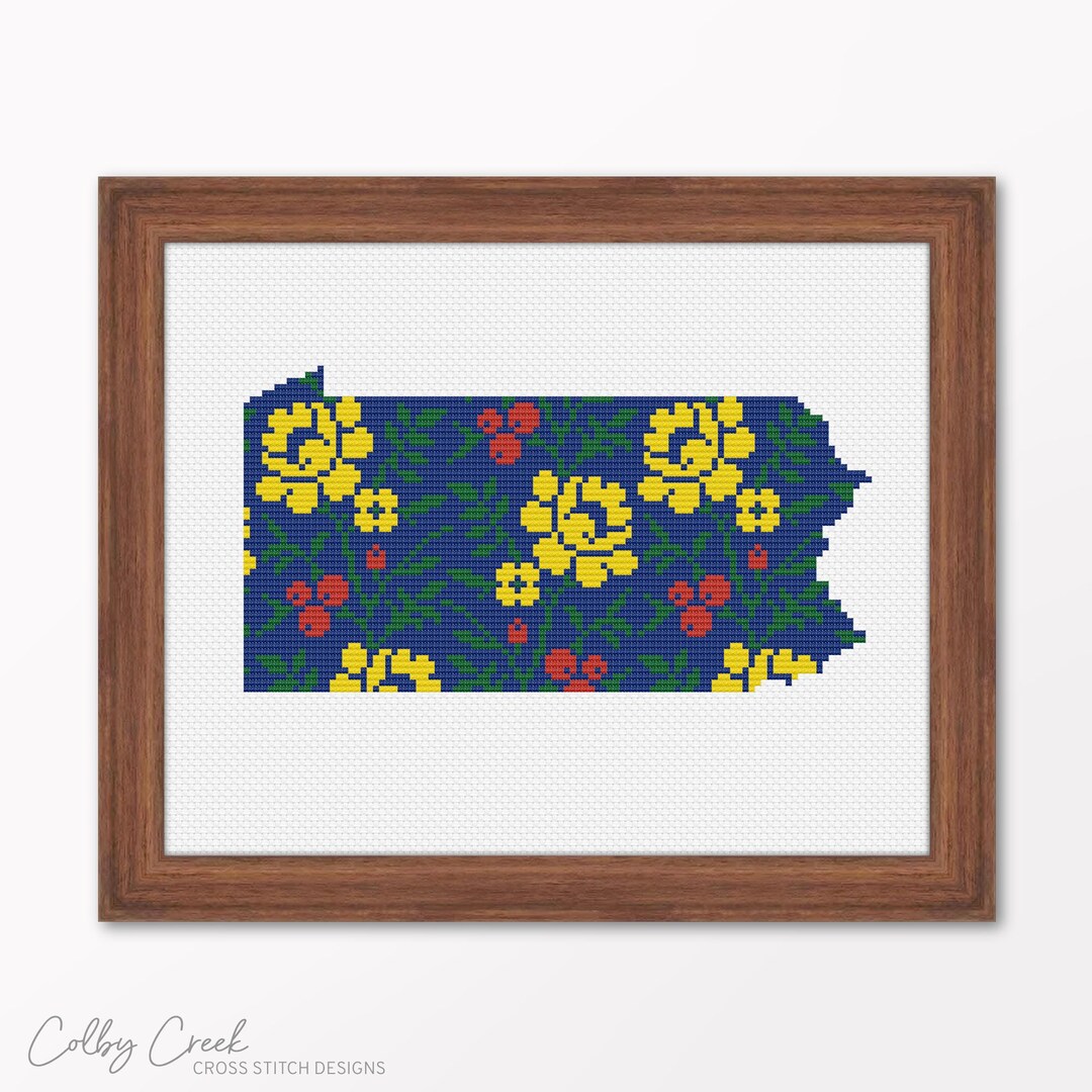 Pennsylvania Floral Silhouette Map, Printable Cross Stitch Pattern, DIY ...