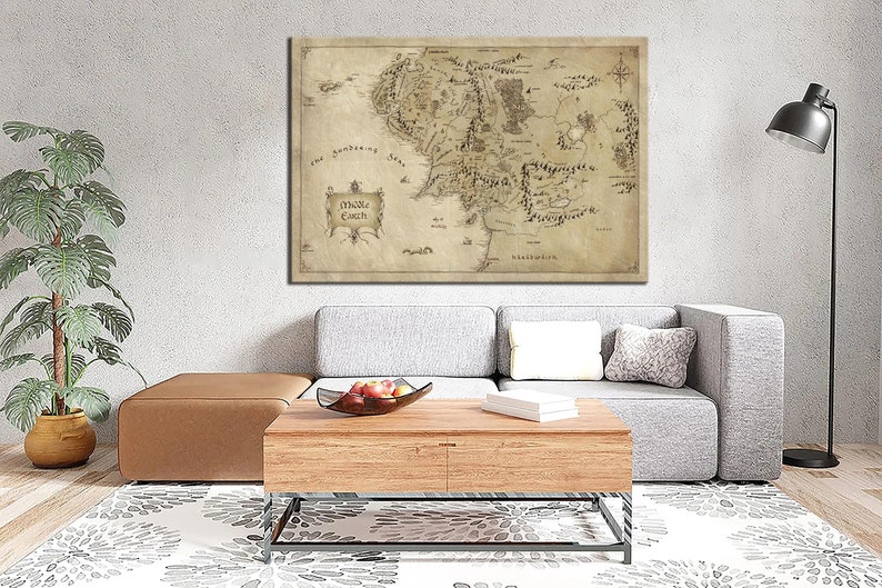 Middle Earth Map Canvas Art - Vintage World Map Wall Decor - Middle ...