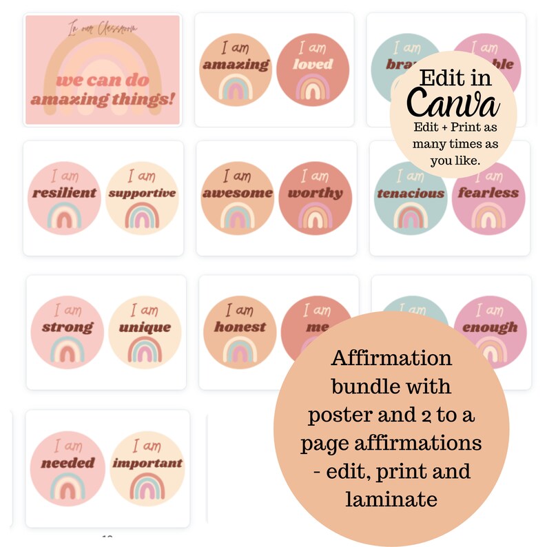 Boho Rainbow Classroom Decor Bundle Canva Editable Templates - Etsy ...