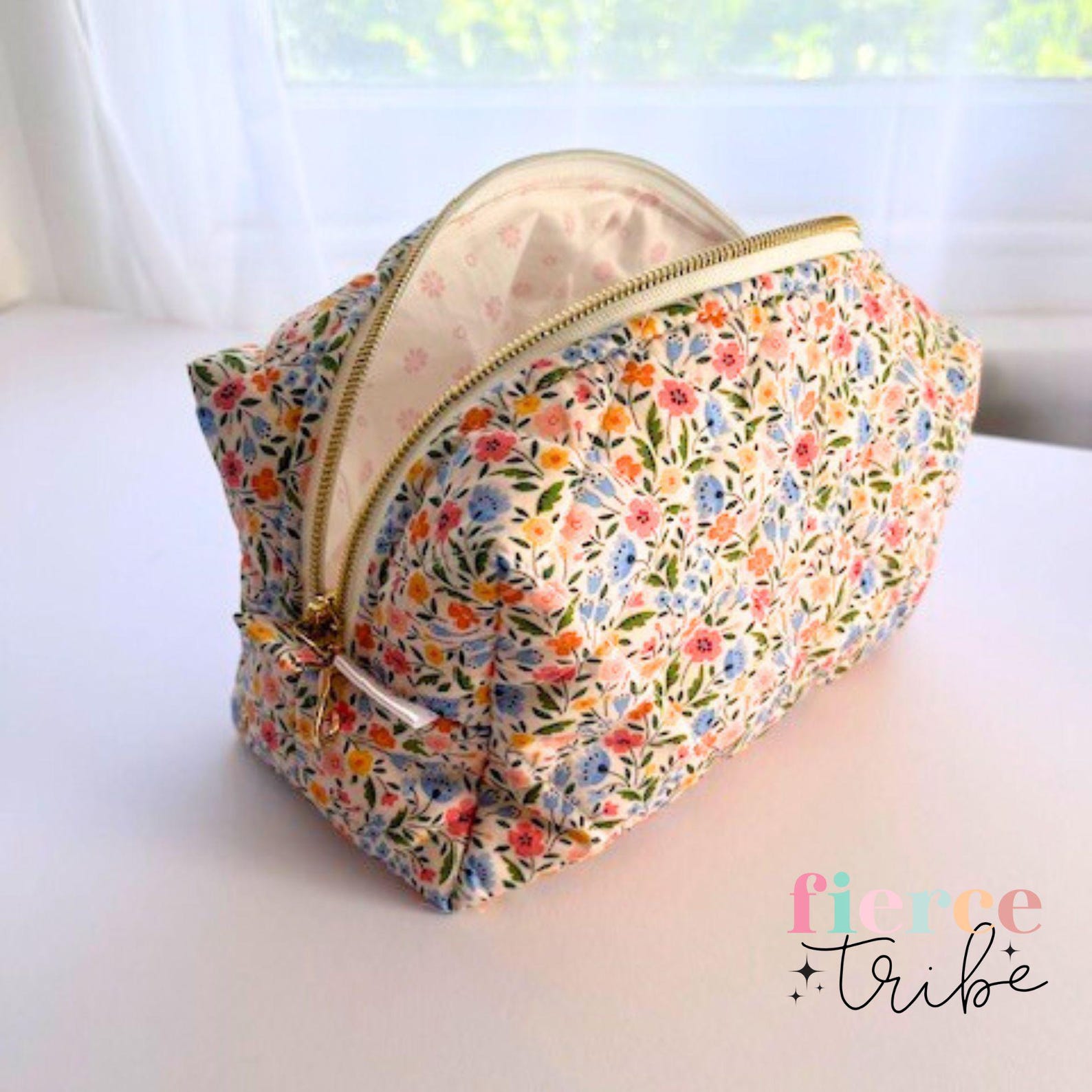 Floral Quilted Boxy Pouch, Cosmetic Toiletry Bag, Australian Handmade ...